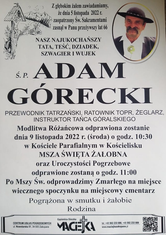 Zmarł ratownik TOPR ADAM GÓRECKI – TOPR